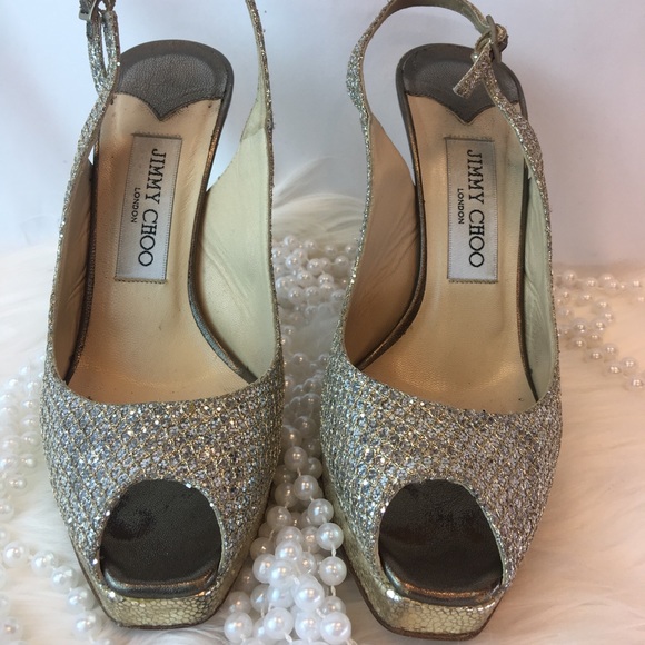 Jimmy Choo | Shoes | Jimmy Choo Party Shoe Silver And Gold Peep Toe ...